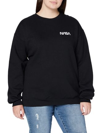 Brands In Limited Damen NASA Modern Logo Pocket T-Shirt, Schwarz (Black BLK), 8 (Herstellergr&ouml;&szlig;e: S)