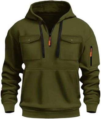 Generic Sweat à capuche pour homme avec fermeture éclair intégrale - Veste de travail à manches longues - Coupe ample - Plusieurs poches - Sweat à capuche mil