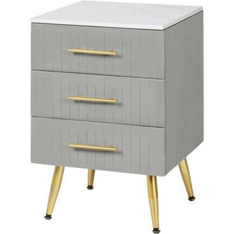 Woltu Nachttisch Nachtschrank f&uuml;r Boxspringbett, 3 Schubladen aus Massivholz, Kommode mit Schubladen Sideboard, einfache Montage, H&ouml;he Tragf&auml;higkeit