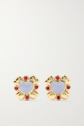 Mason and Books Blooming Love Ohrstecker Aus 14 Karat Gold Mit Chalzedonen Und Rubinen