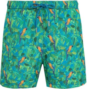 Amir Slama Badeshorts mit Papageien-Print - Grün