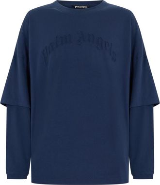 Palm Angels Homme, Tops, Bleu, Taille: XL T-shirt &agrave; Manches Longues Double Logo Courbe