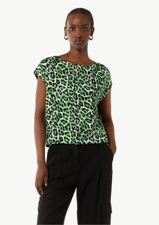 Comma Kurzarmshirt T-Shirt Blusenshirt im Fabricmix mit Leo-Muster