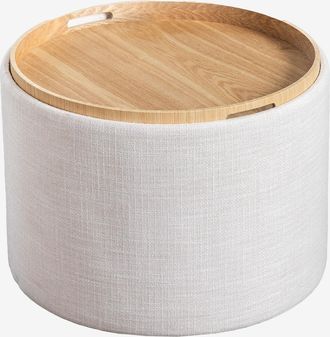Sklum Berkeleni Couchtisch, rund, aus Leinen, mit Ablage und Stauraum