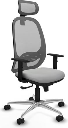 Piqueras y Crespo B&uuml;rostuhl, zylindrisch, mit 1D-Armlehnen, h&ouml;henverstellbare Lendenwirbelst&uuml;tze und Kopfteil, h&ouml;henverstellbar und neigbar, Grau/Hellgrau