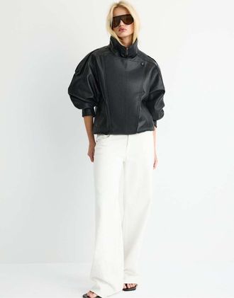 Stradivarius Blouson style motard oversize en imitation cuir - Noir