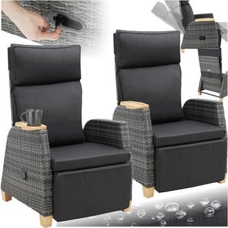 TecTake Lot de 2 Fauteuil Salon de Relaxation Chaise de Jardin avec Repose-Pieds, Dossier inclinable, en Aluminium INOX R&eacute;sine tress&eacute;e, Salon de Jardin Exteri