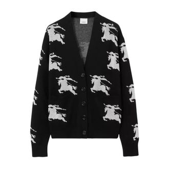 Burberry Femme, Pulls, Noir, Taille: 38 FR Ekd Jacquard Cardigan