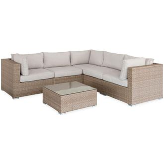 Sweeek Gartengarnitur aus Polyrattan - 5 Pl&auml;tze Graut&ouml;ne / Grau