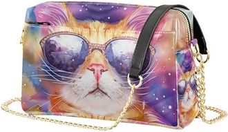 Mnsruu Sacs à bandoulière pour femme, sac à main en cuir coloré motif chat galaxie