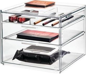 InterDesign iDesign Make-up Organizer, Schmink Aufbewahrung mit 3 Schubladen aus der Signature Series by Sarah Tanno, Mini Kommode mit Schubladen aus Kunststoff f