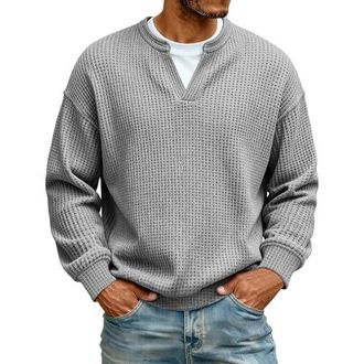 Generic DENGJIAMY T-shirt gaufr&eacute; pour homme, grande taille, faux deux pi&egrave;ces, haut tendance, col rond, t-shirt &agrave; manches longues, v&ecirc;tements d&eacute;t&eacute; d&eacute;contract&eacute;s 