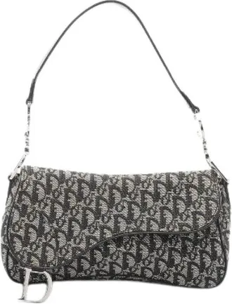 Dior Pre-owned Sacoche Trotteur en toile et cuir Saddle - Femme - Pre-owned - Noir - Taille: ONE Size