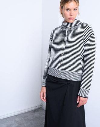 Topshop Gilet en maille rayée à col roulé - Noir et blanc-Multicolore