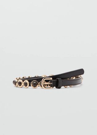 Mango Ceinture fine ornements chocolat - Femme - M - MANGO