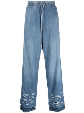 Diesel jean ample &agrave; effet us&eacute; - Bleu