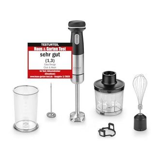 Caso Click & Mash - kabelloses 4 in 1 Stabmixer Set, akkubetrieben, verwendbar als P&uuml;rierer, Zerkleinerer, Schneebesen, Milchaufsch&auml;umer, zum emuligieren, 