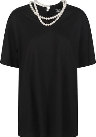 Junya Watanabe Femme, Tops, Noir, Taille: 40 FR T-shirt en coton avec encolure perl&eacute;e