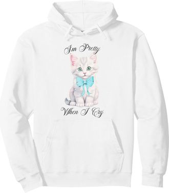 Trendy Apparel Im Pretty When I Cry Cute Kitten Blue Bow Pullover Hoodie