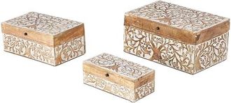 Deco 79 Set of 3 Natural Kiste, braun/wei&szlig;