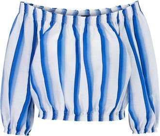 Marc Cain Femme, Blouses et Chemises, Bleu, Taille: 40 FR Chemisier Carmen &agrave; rayures