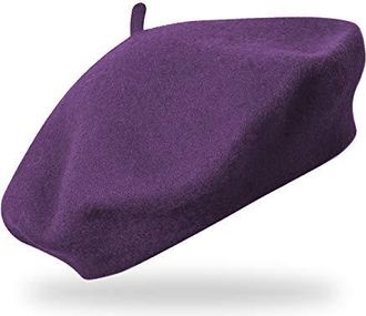 Fiebig Beret en 100% Pure Laine | Basque en Taille Unique & qualit&eacute; de la Laine | Basque en Laine en Plusieurs Couleurs (One Size, Violet)