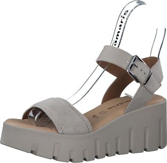Tamaris Damen Plateau Sandalen Leder Keilabsatz Sommer; TAUPE SUEDE/braun; 38 EU