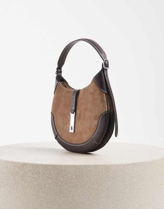 Polo Ralph Lauren petit sac port&eacute; &eacute;paule en daim marron