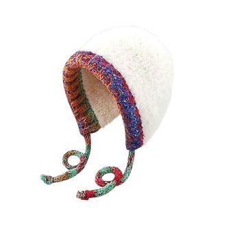 Generic Strickm&uuml;Tze Bonnet dhiver pour femme avec cache-oreilles et cordons de serrage en peluche douce pour lhiver, Blanc (01), taille unique