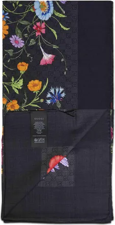 Gucci Floral Print Wool and Silk Scarf - Black