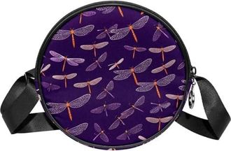 Generic Sac &agrave; bandouli&egrave;re rond pour femme, motif libellules avec fermeture &eacute;clair, bretelles r&eacute;glables, style d&eacute;contract&eacute;, pour femmes et filles