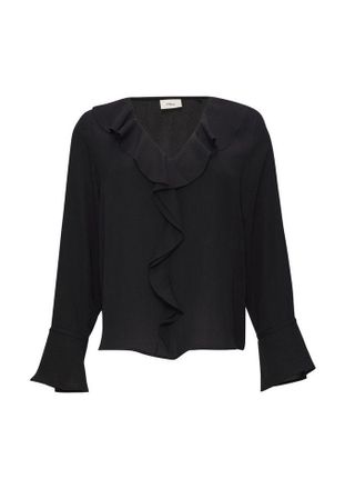 s.Oliver Langarmbluse Bluse Volantbluse mit V-Ausschnitt