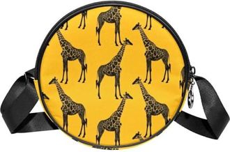 Generic Petit sac &agrave; bandouli&egrave;re rond pour femme, girafes avec fermeture &eacute;clair, bretelles r&eacute;glables, sac &agrave; main rond d&eacute;contract&eacute; pour femmes et filles