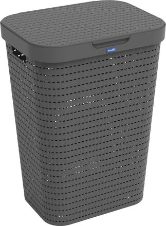 Rotho W&auml;schesammler Country, Schwarz, Kunststoff, 55 L, 42x57.7x32.2 cm, Reach, DIN EN ISO 14001, DIN EN ISO 9001, Made in Switzerland, rostfrei, Bel&uuml;ftungs