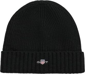 GANT Unisexe. Bonnet en Laine Shield, Noir, Taille Unique Mixte