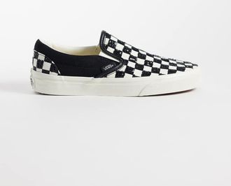 Vans Classic Slip-On Sneaker mit Pailletten-Karomuster in Schwarz und Wei&szlig;