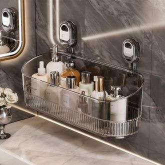 Generic No-Drill Bathroom Suction Storage Box, Corrugated Suction Cup Storage Rack Large Capacity & Strong Load-Bearing Bathroom Organizers and Storage (B)