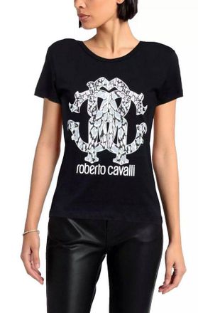 Roberto Cavalli T-Shirt Firenze Damen RC Monogram Print Logo Slim Fit Scoop-Neck-Ausschnitt und Slim Fit f&uuml;r eine moderne Passform