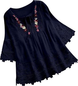 Generic Tunique ample pour femme avec bordure en dentelle | Haut doux et l&eacute;ger pour l&eacute;t&eacute;, le quotidien, les voyages et les tenues d&eacute;contract&eacute;es, bleu marine, 