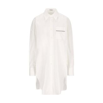 Brunello Cucinelli Chemise en Popeline de Coton - Femme - Blouses et Chemises - Blanc - Taille: 38 FR