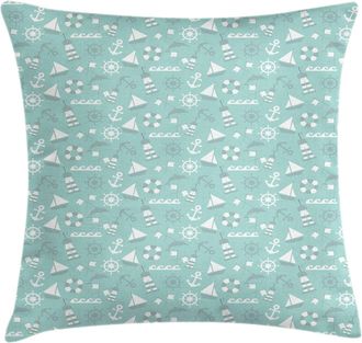 Abakuhaus maritim Kissenbezug, Anker Boot Waves Dolphin, Dekorativer Kopfkissenhülle mit Beidseitiger Druck, 40 x 40 cm, Almond Green Sea Grün