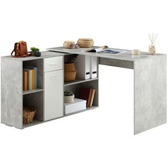 IDIMEX Bureau dangle CARMEN avec meuble de rangement, d&eacute;cor ch&ecirc;ne sauvage et b&eacute;ton fonc&eacute;