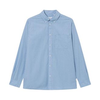 Les Deux Kent Poplin Gestreiftes Hemd - - Shirts - Herren - Blau - S