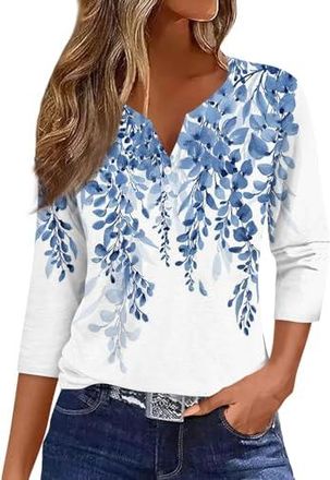 Generic Tunique Femme Chic Et Elegant,Chemisiers Et Blouses Femme Blouse Femme Chic Et Élégant Fluide Imprimé Bouton Commandes en Cours Tshirt Femme Décontrac