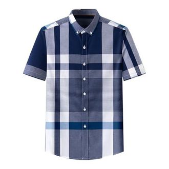 Generic Chemise daffaires pour homme, chemise formelle &agrave; revers, chemise &agrave; carreaux, coupe ample, chemise boutonn&eacute;e, tendance, &agrave; manches courtes, haut en coto