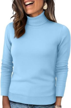 Generic Pull Femme Hiver Chaud col Montant Mode Ample Sweatshirts Couleur Unie Pull Femme Chic et El&eacute;gant D&eacute;contract&eacute; Manche Longue Jumper Tops Bleu Clair