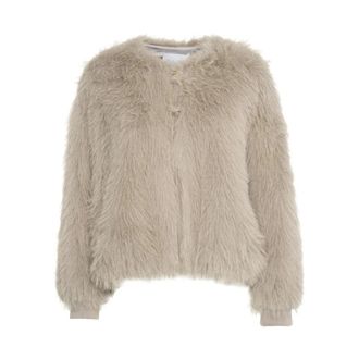 Kaos Kaos, Femme, Vestes, Beige, Taille: 38 FR Giacca in ecopelliccia zip e polsini a coste