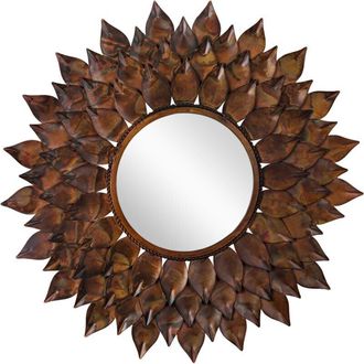 WOMO-DESIGN Womo-design - Dekorative Wandspiegel Sonnenblume Rio de Janeiro Ø73cm Unikat aus Glas/Metallrahmen Braun, Runder Spiegel, Moderner Dekospiegel