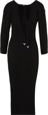 Akep Femme, Robes, Noir, Taille: 38 FR Ribbed Long Dress