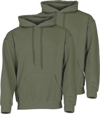 Fruit Of The Loom Doppelpack Classic Kapuzen-Sweat Herren Hoodie 2er Pack + GRATIS MyShirt Stoffbeutel, Farbe:Oliv, Gr&ouml;&szlig;e:3XL